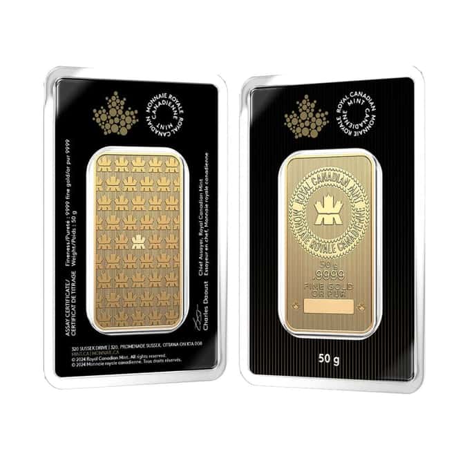 50 Gram Royal Canadian Mint RCM Wafer Gold Bar (in Assay)