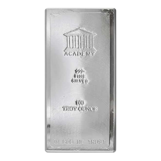 Old Design - 100 oz Academy Stackable Silver Bar (w/Motto)