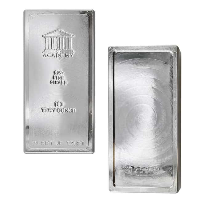 Old Design - 100 oz Academy Stackable Silver Bar (w/Motto)