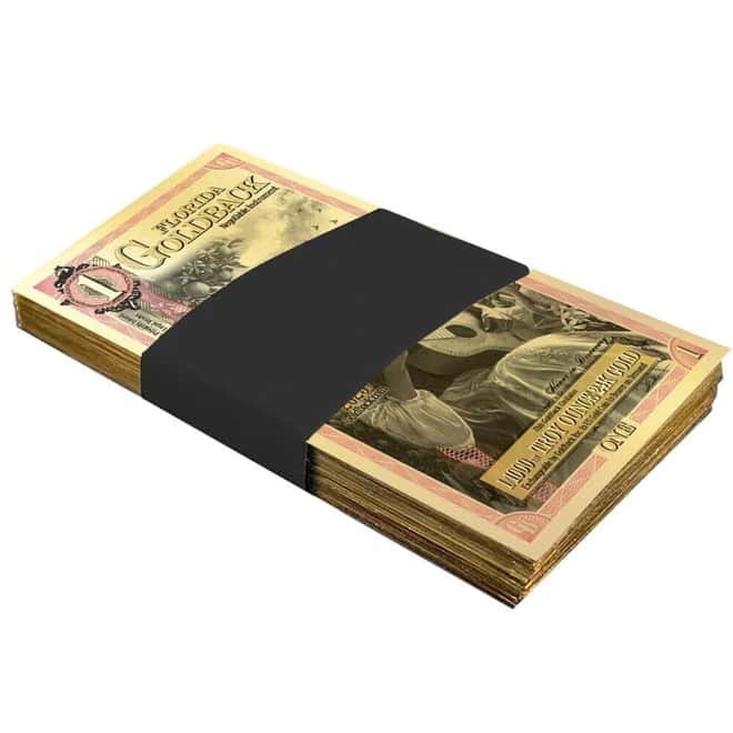Pack of 100-1 Florida Goldback 1/1000 oz Gold Foil Aurum Note