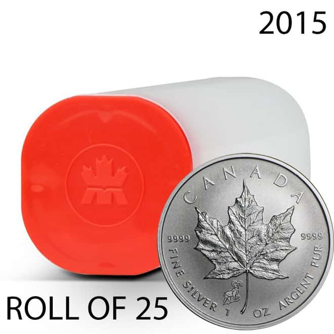 Roll of 25 - 2015 1 oz Canadian Silver Maple Leaf Lunar Sheep Privy