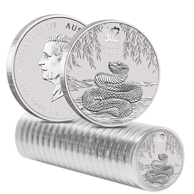 Box of 100-2025 1 oz Silver Lunar Snake BU Australian Perth Mint