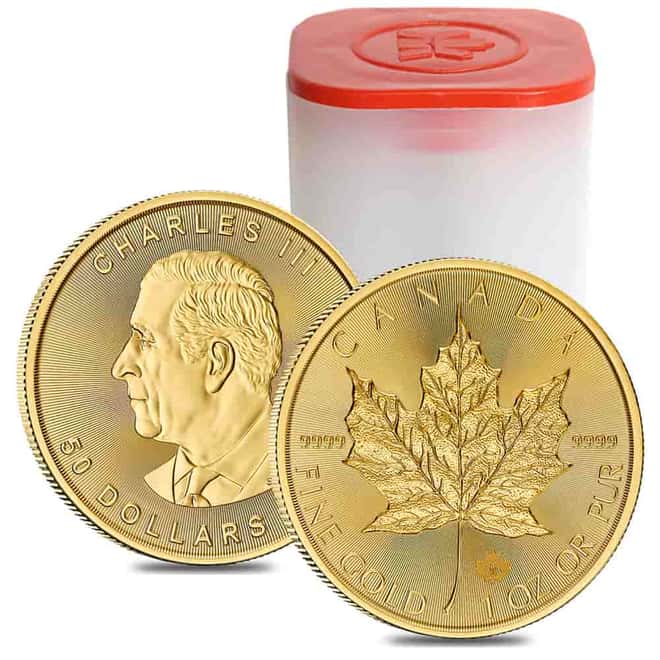 Tube of 10 - 2026 1 oz Canadian Gold Maple Leaf $50 Coin BU
