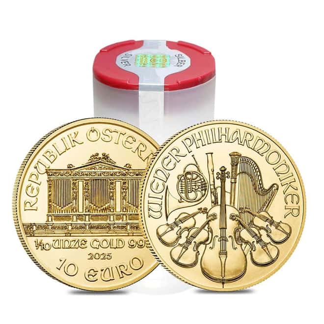 Tube of 20 - 2025 1/10 oz Austrian Gold Philharmonic Coin BU
