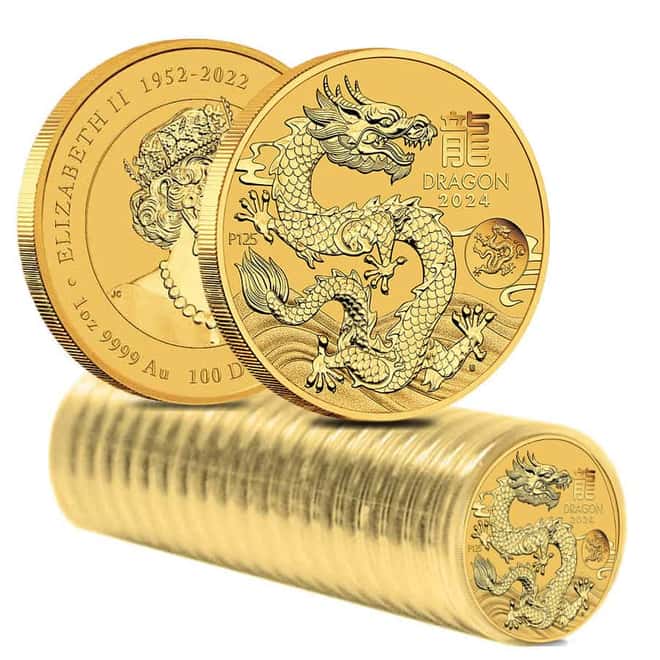 2024 1 oz Gold Lunar Dragon with Dragon Privy BU Perth Mint