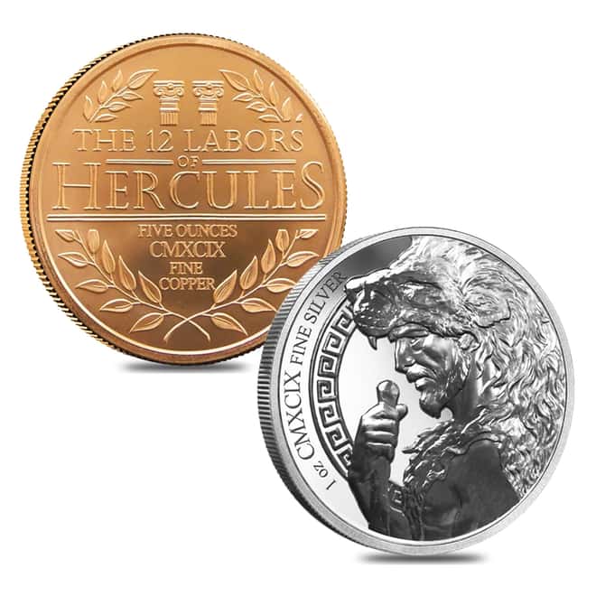 10 oz Twelve Labors of Hercules Copper & Silver Round Duo Set