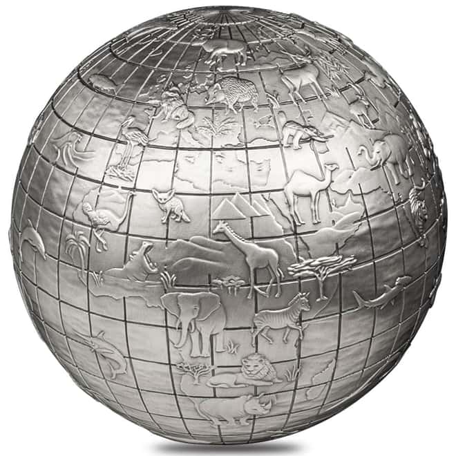 2023 Barbados 1 kilo Silver Animals of the World Globe Coin