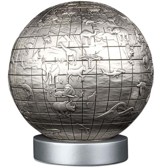 2023 Barbados 1 kilo Silver Animals of the World Globe Coin