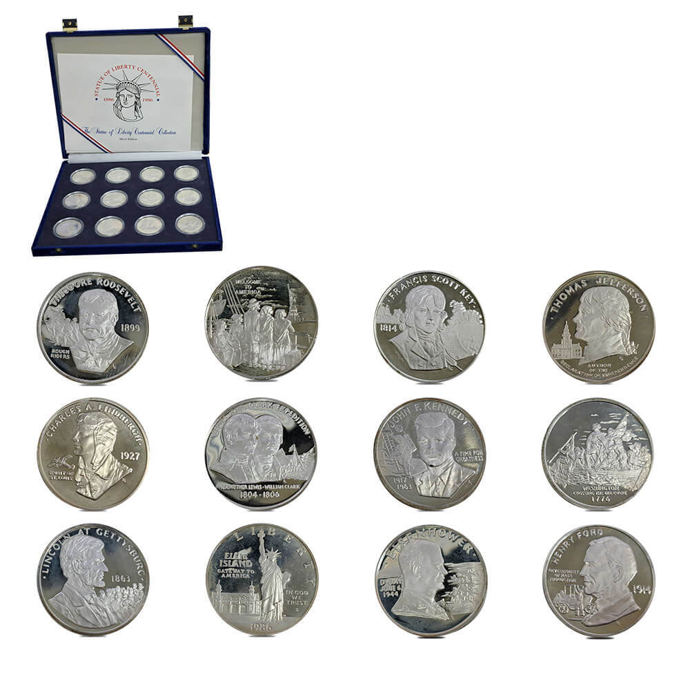 10.1 oz JM Statue Of Liberty Centennial Silver Set