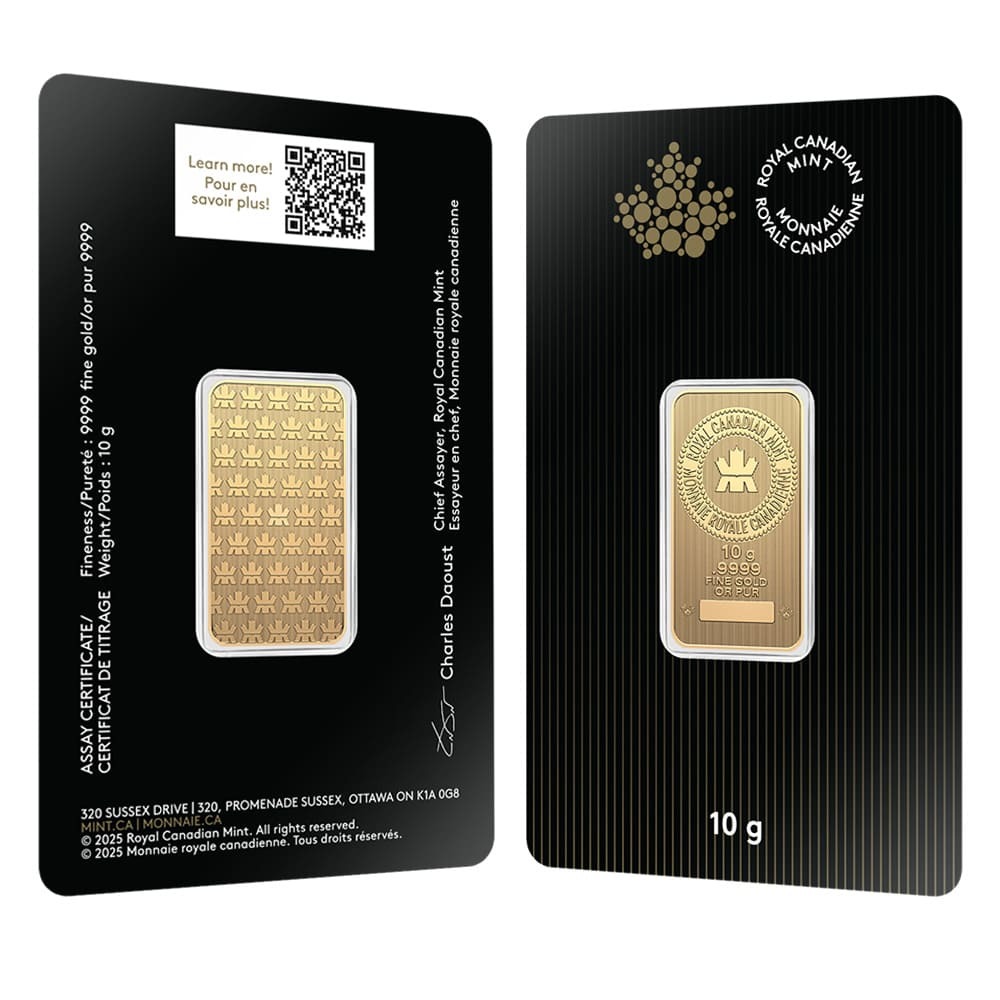 10 Gram Royal Canadian Mint RCM Wafer Gold Bar (in Assay)