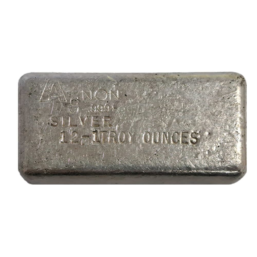 12.1 oz AgNON Vintage Poured Silver Bar .999+ Fine
