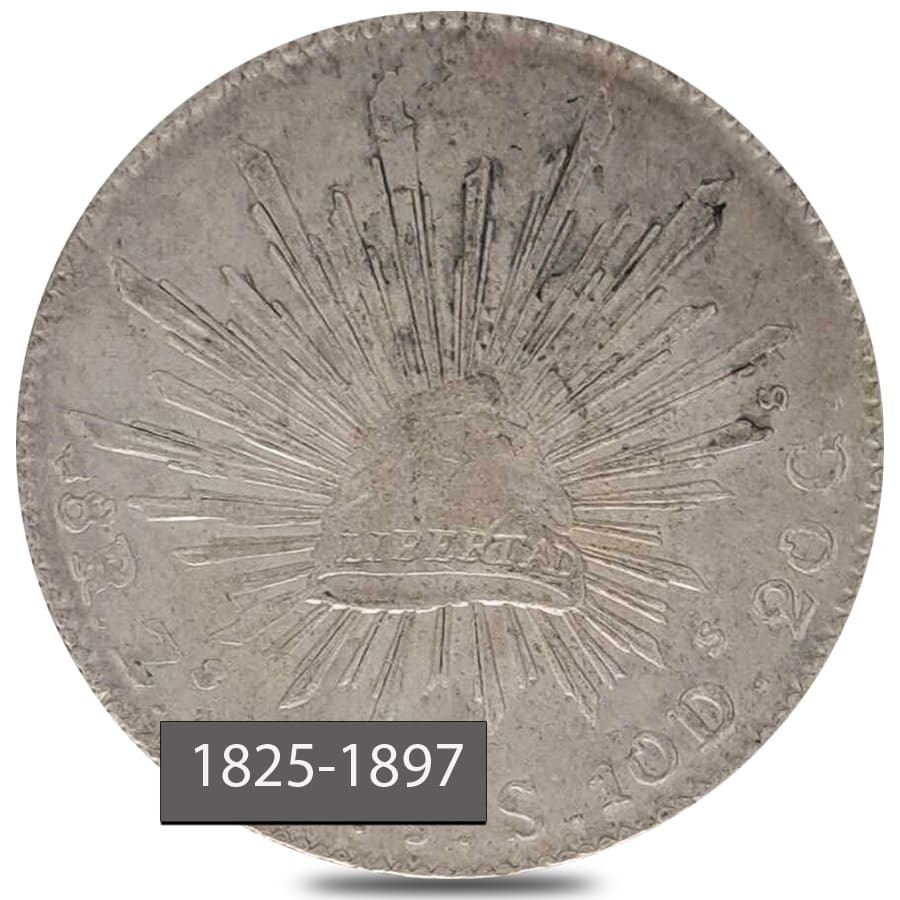 1825-1897 Mexico 8 Reales Cap & Rays Silver Coin AU (Random)