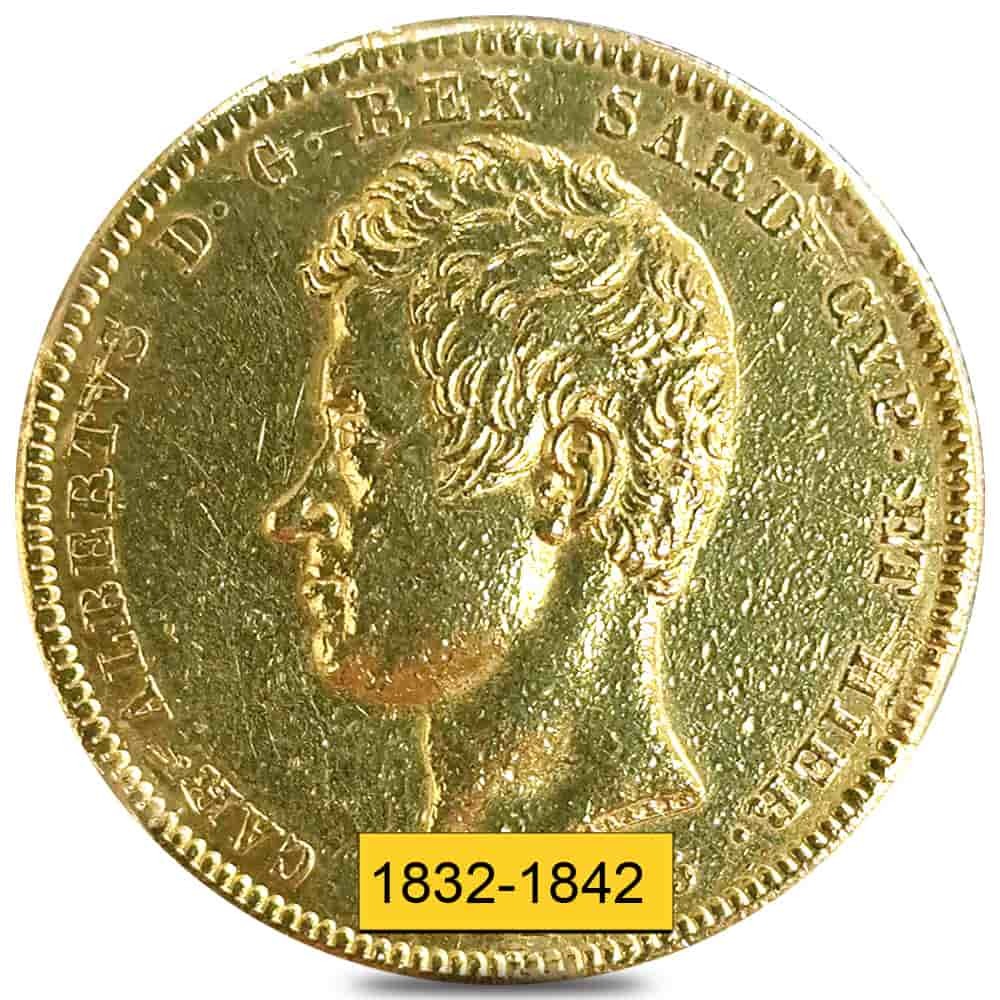 1832-1842 100 Lire Italy Sardinia Charles Albert Gold Coin
