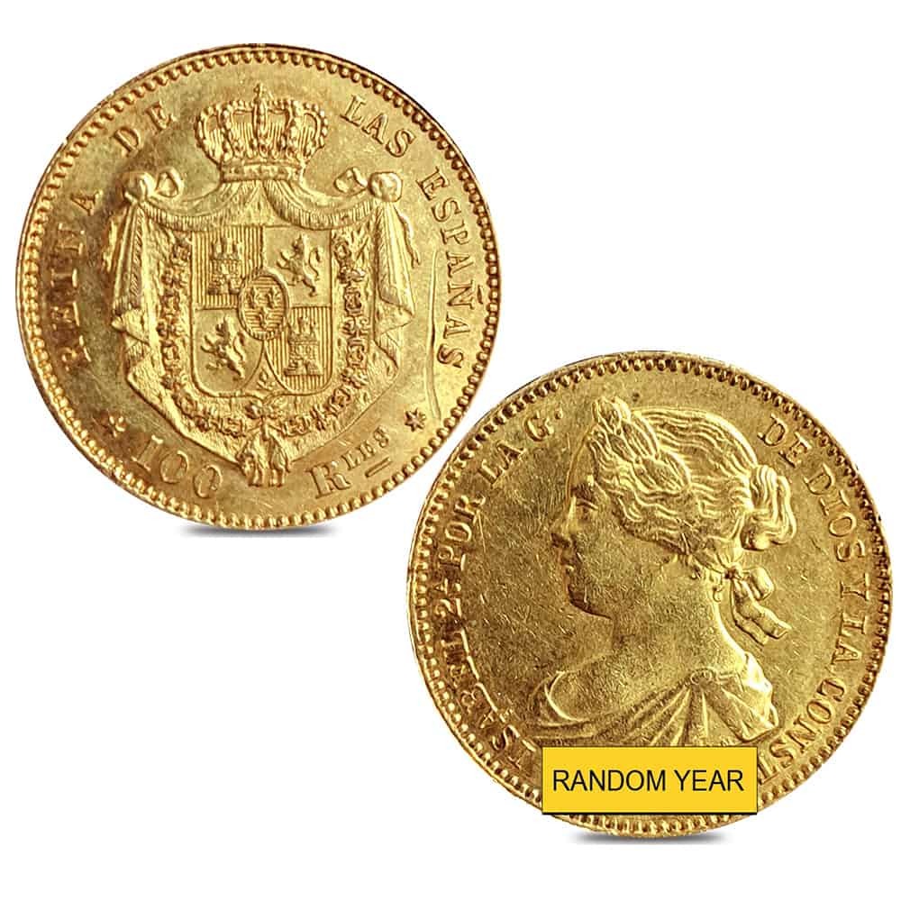 1863-1864 Spain 100 Reales Isabella II Gold Coin Ex-Jewelry