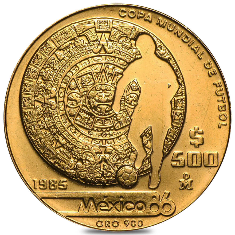 1985 Mexico 500 Pesos 1/2 oz Gold World Cup Coin BU
