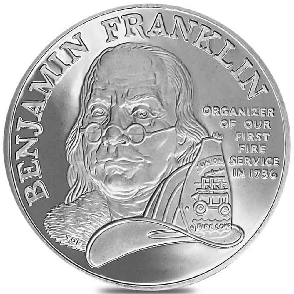 1992-P 1 oz Ben Franklin Firefighters Proof Silver Medal