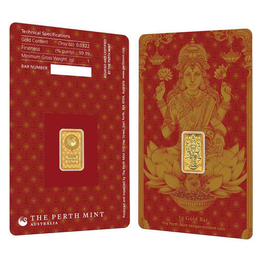 1 Gram Perth Mint Diwali Lakshmi Gold Bar (in Assay)