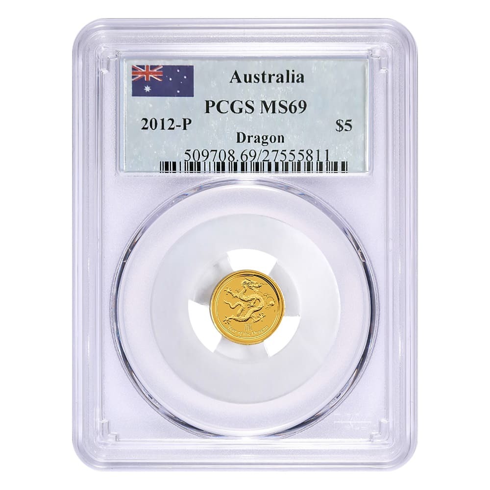 2012 1/20 oz Gold Lunar Dragon Perth Mint PCGS MS 69