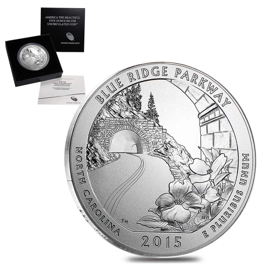 2015 5 oz Silver ATB North Carolina Blue Ridge Parkway Coin