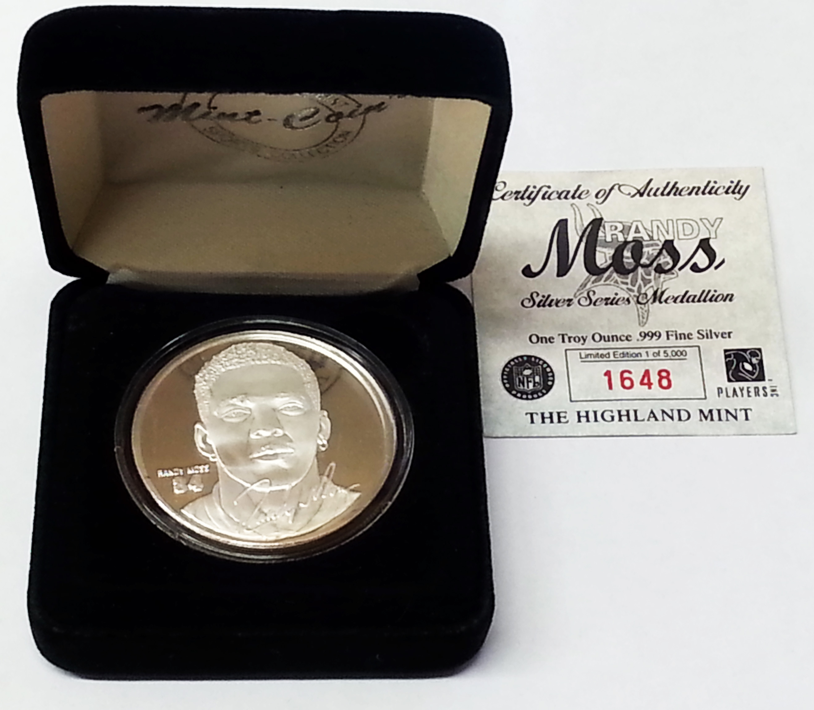 Randy Moss Highland Mint Limited Edition Commemorative Medallion