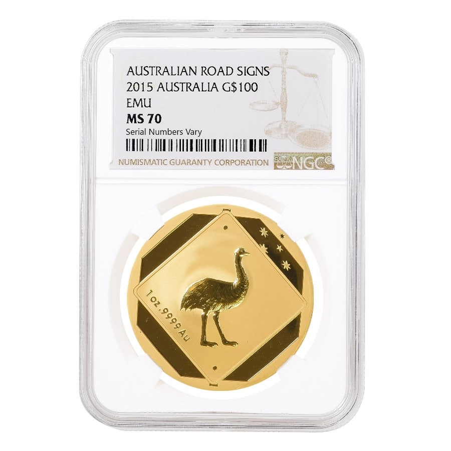 2015 1 oz Gold Emu Road Signs Coin NGC MS 70 | Bullion Exchanges