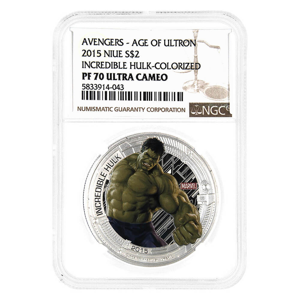 2015 1 oz Avengers Age of Ultron Hulk Silver Coin NGC PF 70