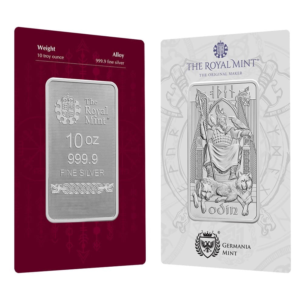 10 oz Royal Mint Norse Gods Odin Silver Bar .9999 Fine