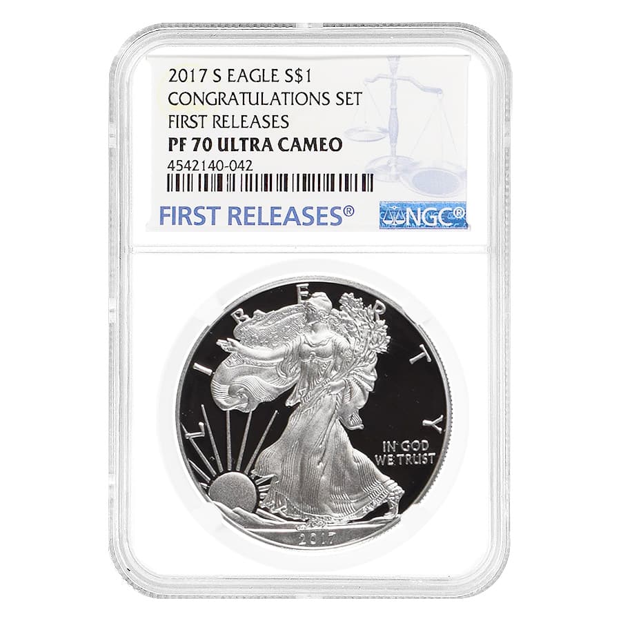 2017-S 1 oz Silver Eagle Congratulations Set NGC PF 70 FR