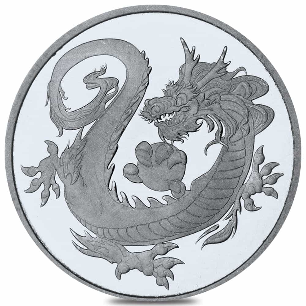 2018 1 oz Tuvalu South Sea Dragon Rhodium Coin .999 Fine
