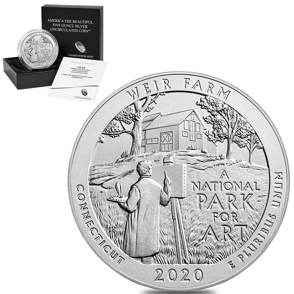 2020 5 oz Silver ATB Connecticut Weir Farm Site Park Coin