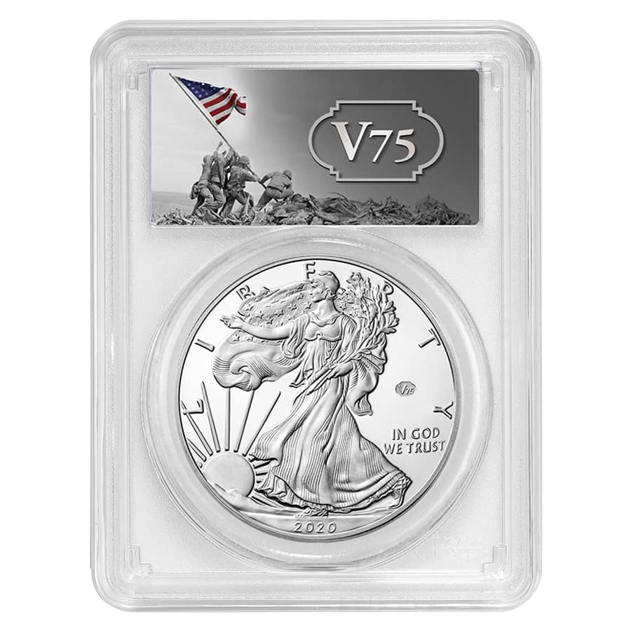 2020W V75 1 oz Proof Silver Eagle PCGS PF 69 FDOI Iwo Jima Label