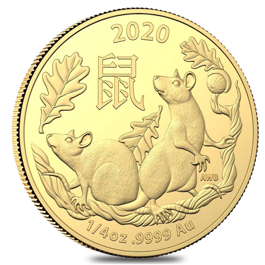 2020 1/4 oz Gold Lunar Rat Coin BU Royal Australian Mint