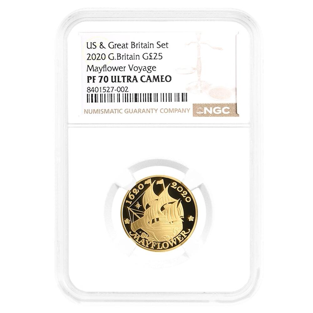 2020 Britain 1/4 oz Proof Mayflower Voyage Gold Coin NGC PF 70