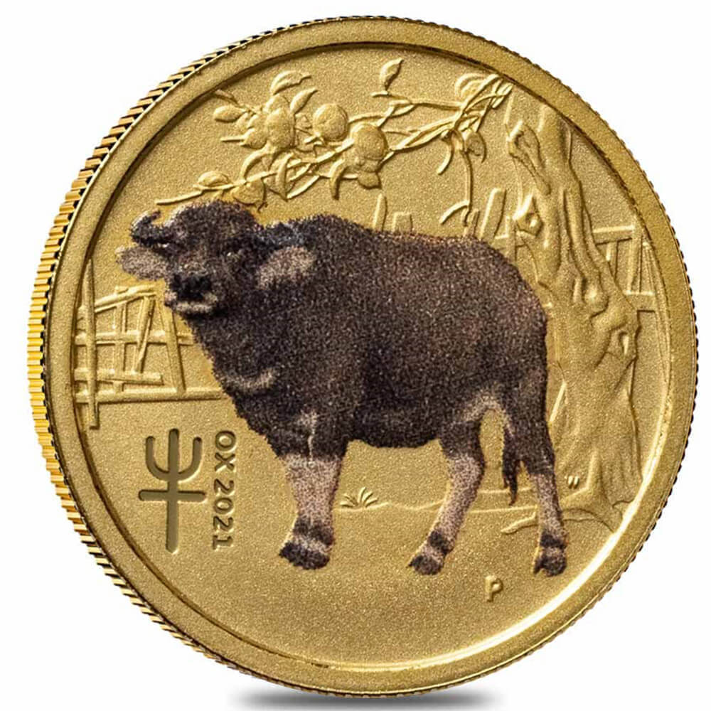 2021 1/20 oz Colorized Gold Lunar Ox BU Perth Mint
