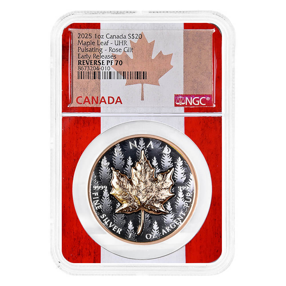 2025 1 oz Maple Leaf Pulsating Rose Gilt Silver NGC PF 70