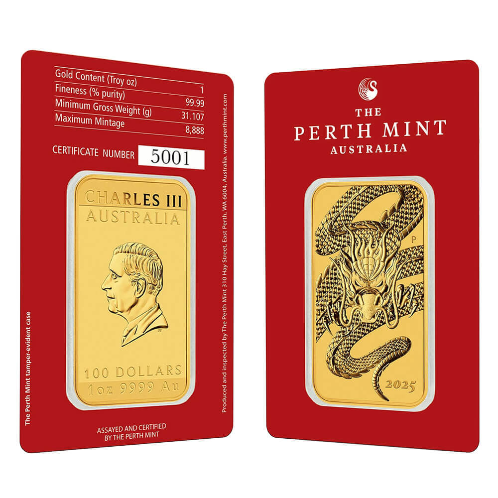 2025 1 oz Gold Australian Dragon Rectangular Coin Bar