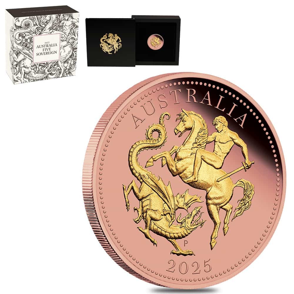2025 Five Sovereign Reverse Gilded Gold Coin Perth Mint