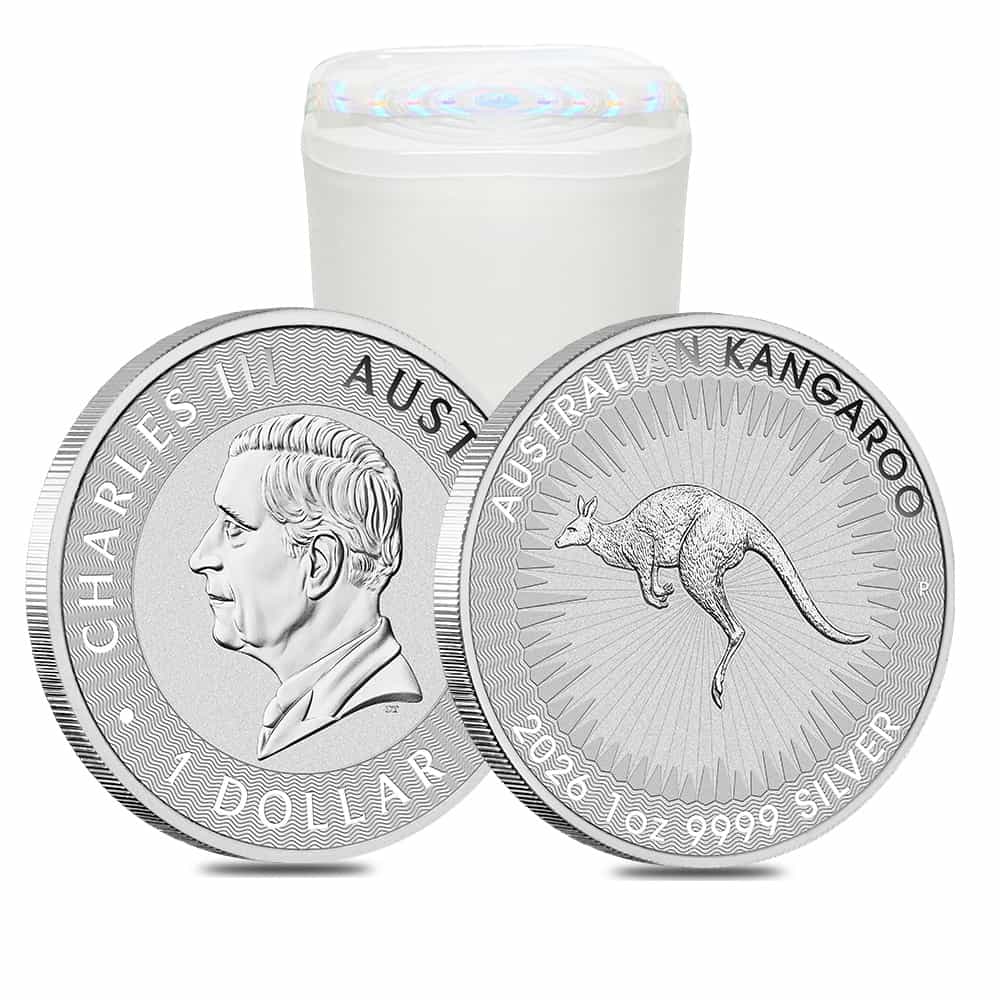 Roll of 25 2026 1 oz Australian Silver Kangaroo Perth BU