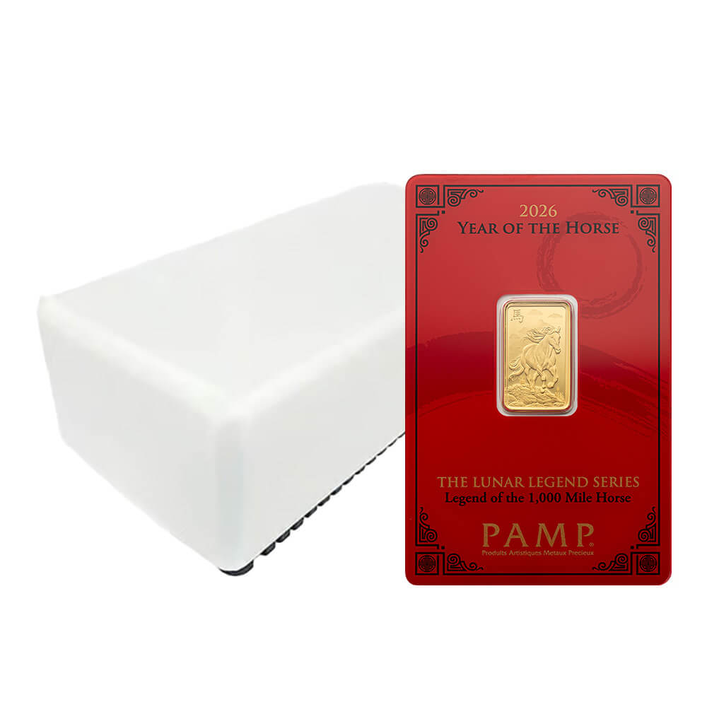 Box of 25 - 2026 5 Gram PAMP Suisse Lunar Horse Gold Bar
