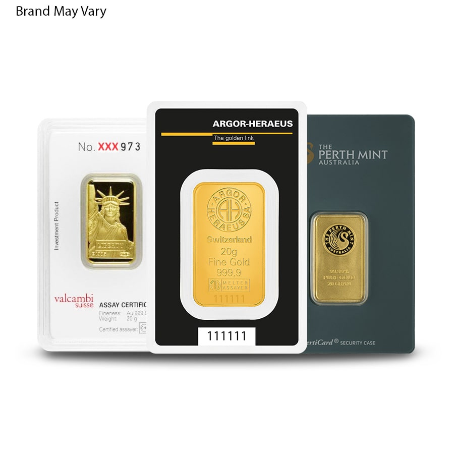 20 Gram Random Brand Gold Bar .999+ Fine (in Assay)