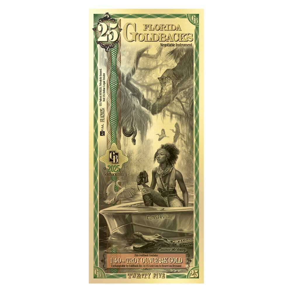 25 Florida Goldback 1/40 oz 24K Gold Foil Aurum Note