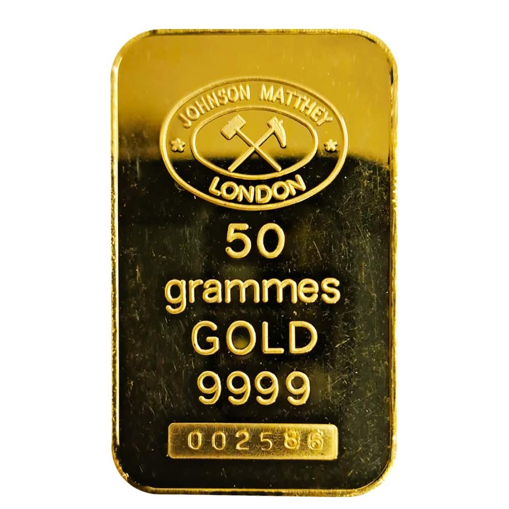 50 Gram Johnson Matthey London Gold Bar .9999 Fine