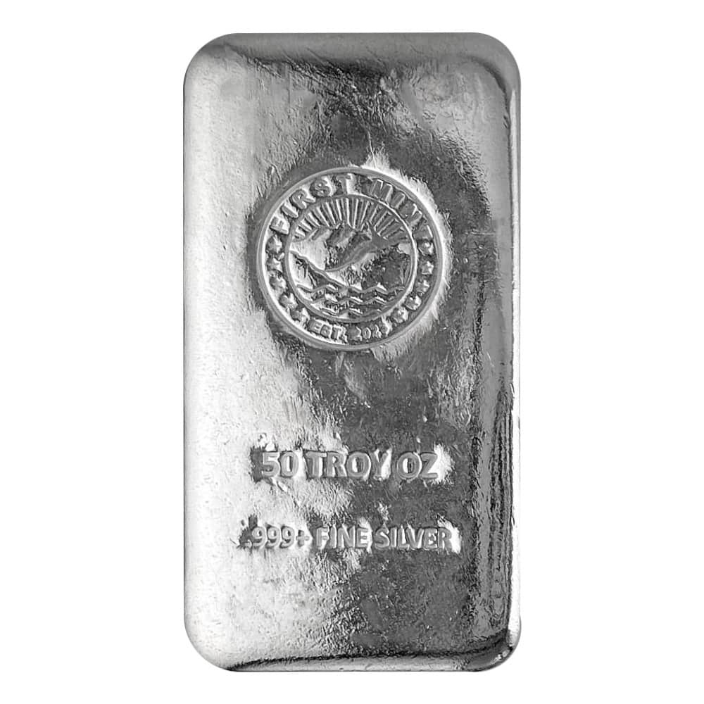 50 oz First Mint Silver Cast Bar .999 Fine Bullion
