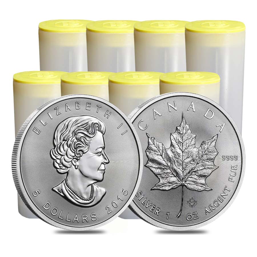 8 Rolls (200 Coins) - 2015 1 oz Silver Canadian Maple Leaf .9999 $5 Coin