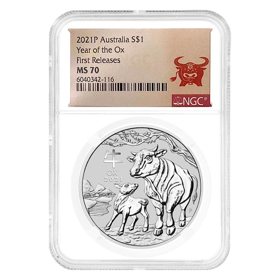 2021 1 oz Silver Lunar Year of The Ox NGC MS 70 FR Perth Mint