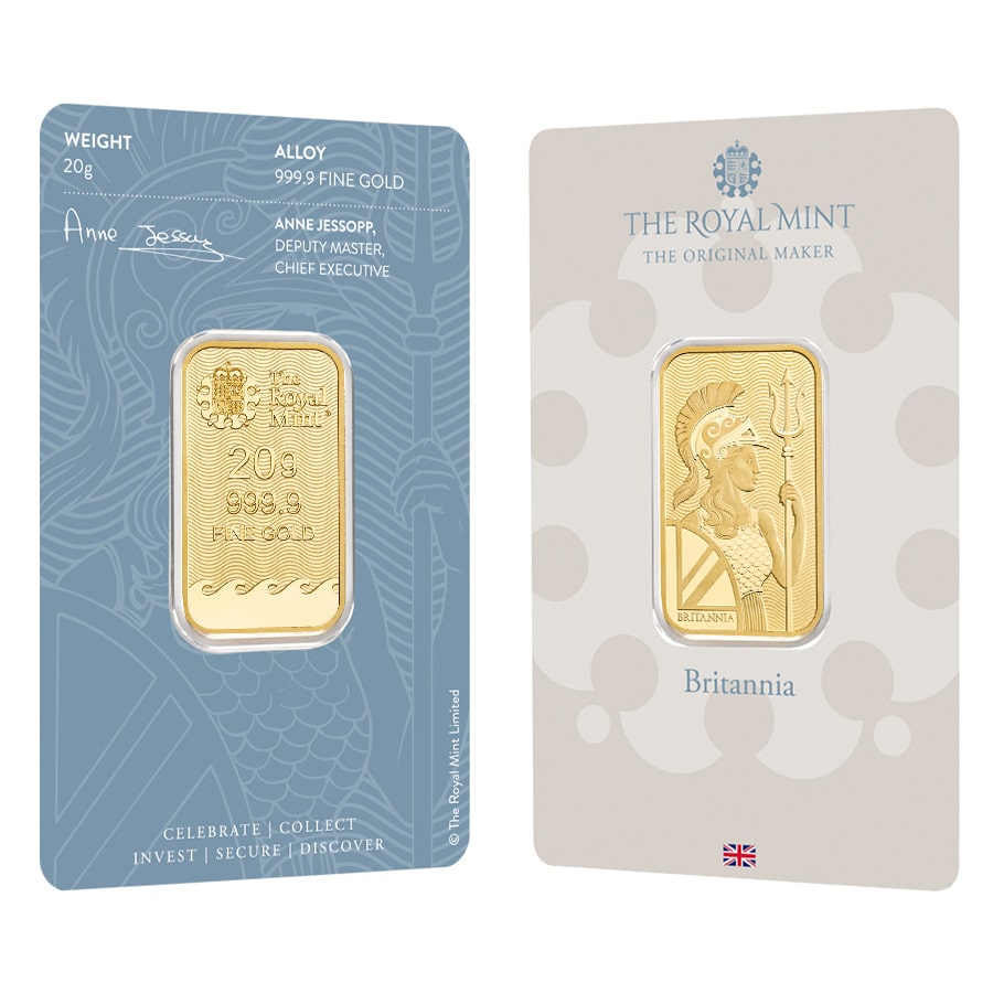 20 gram Britannia Gold Bar .9999 Fine (In Assay) Royal Mint