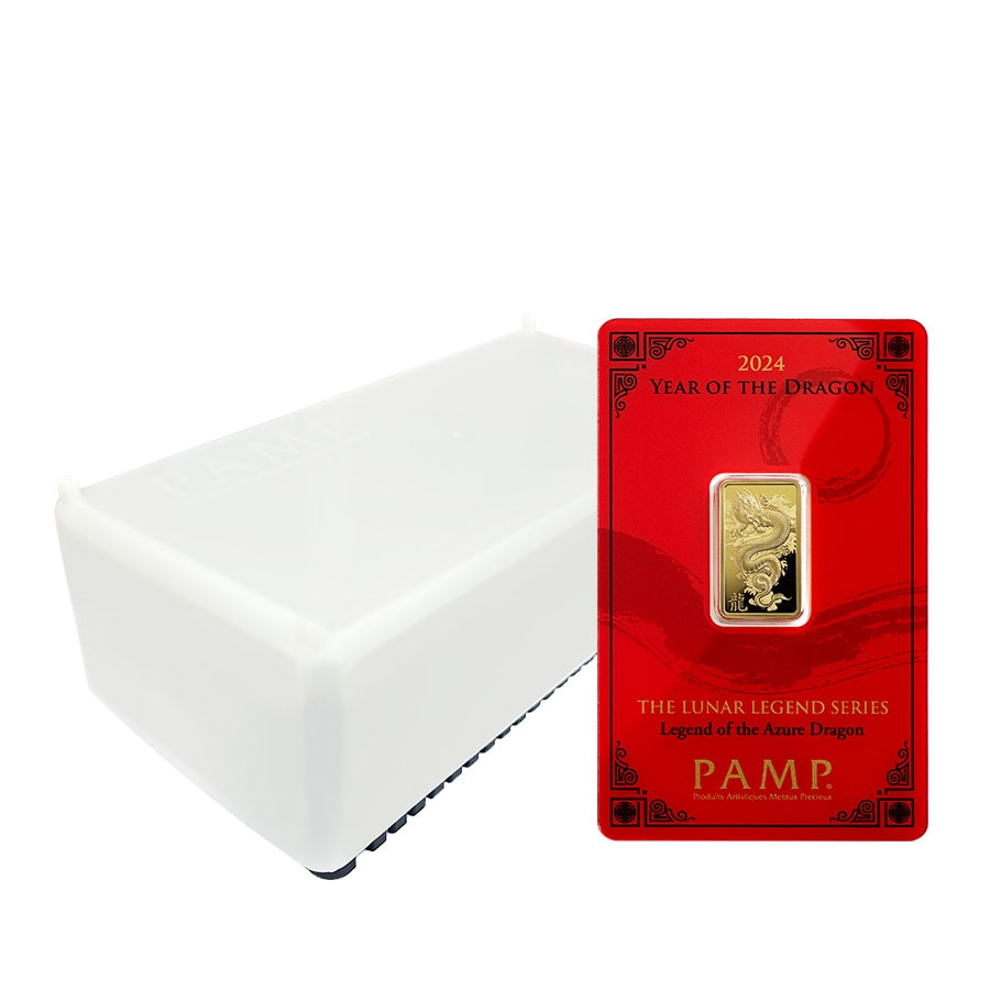 Box of 25 2024 5 gram PAMP Suisse Lunar Dragon Gold Bar In Assay