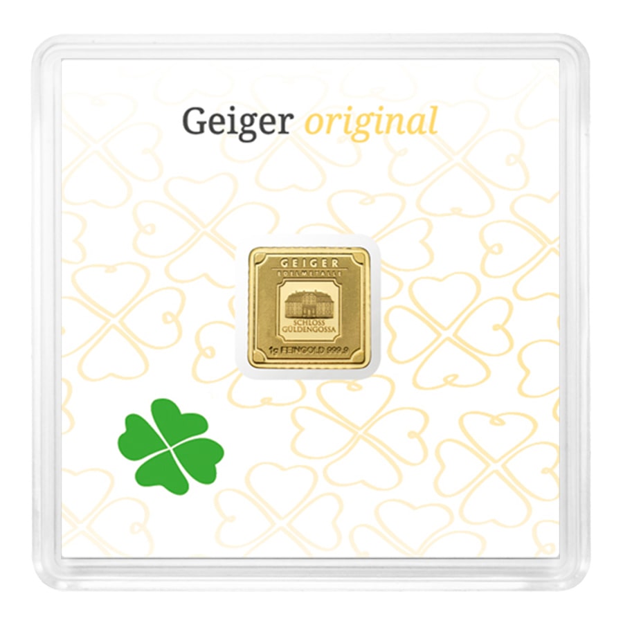 1 gram Geiger Good Luck Original Square Gold Bar (In Assay)