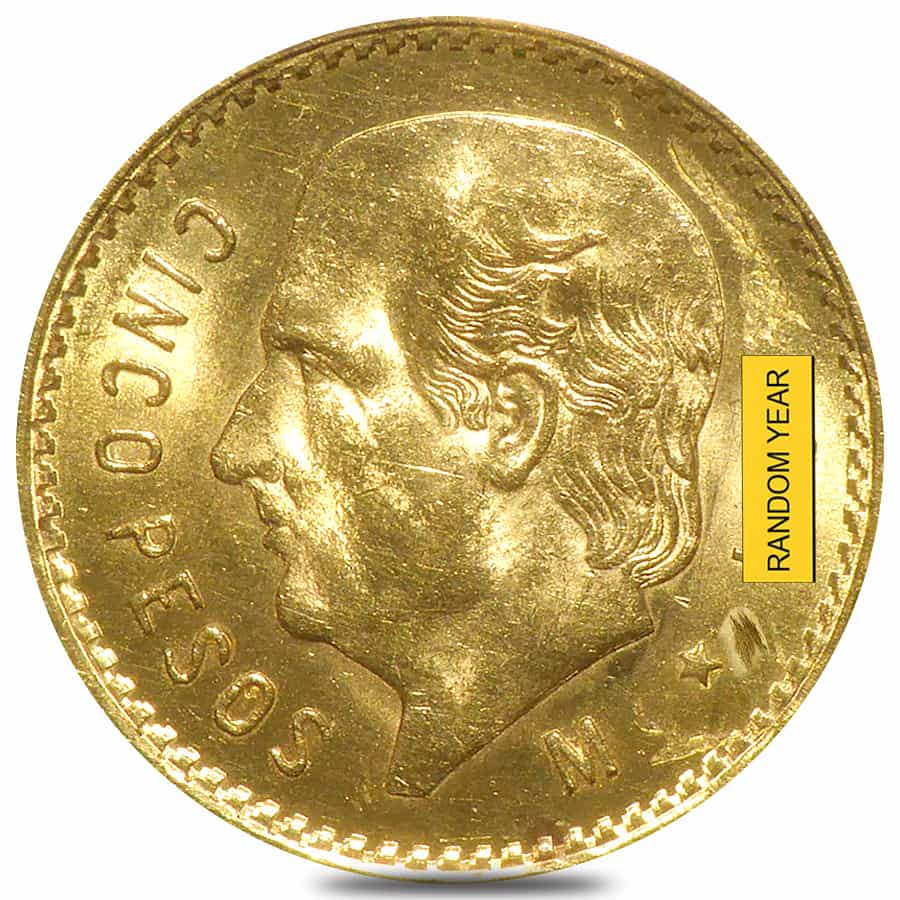 5 Pesos Mexican Gold Coin AGW .1205 oz Abrasions (Random Year)