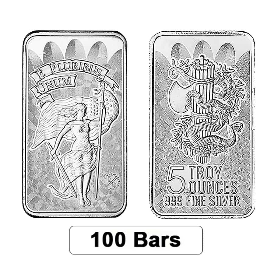 Lot of 100 - 5 oz Unity Silver Bar .999 Fine New in stock